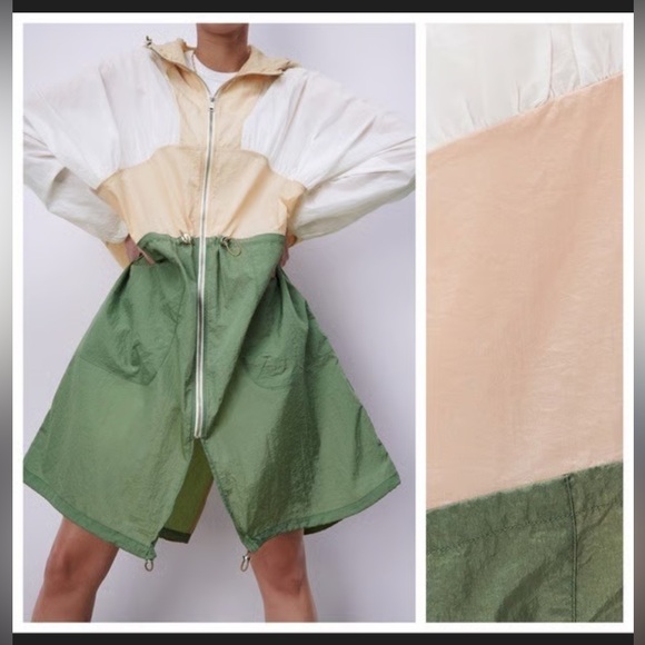 Zara | Jackets & Coats | Zara Color Block Oversized Raincoat With ...
